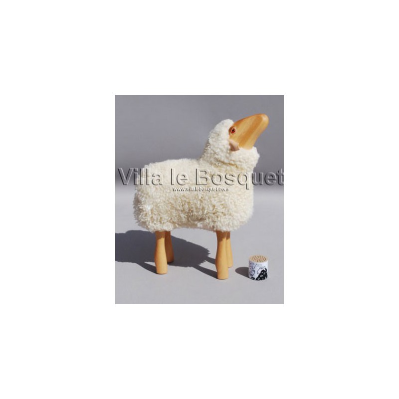 DECO MAISON AGNEAU NEZ EN L'AIR - déco-mouton en bois avec véritable ...